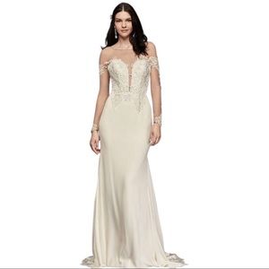 Galina Signature | Dresses | Nwt Crepe Wedding Dress W Lace Inset Train ...